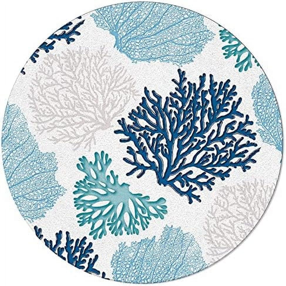 Round Area Rug 5ft Nautical Coastal Ocean Coral Floor Carpets Washable ...