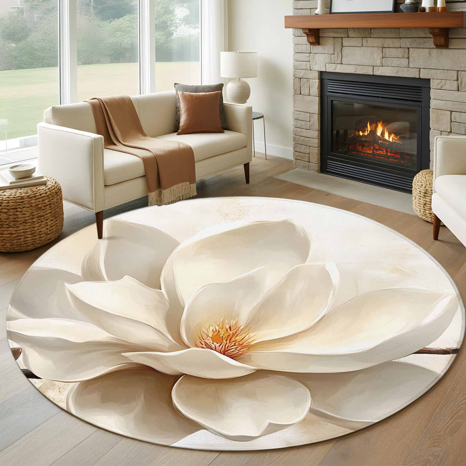 Round Area Rug 5ft Retro Tulips Flower Art Area Rugs Washable Low Pile ...