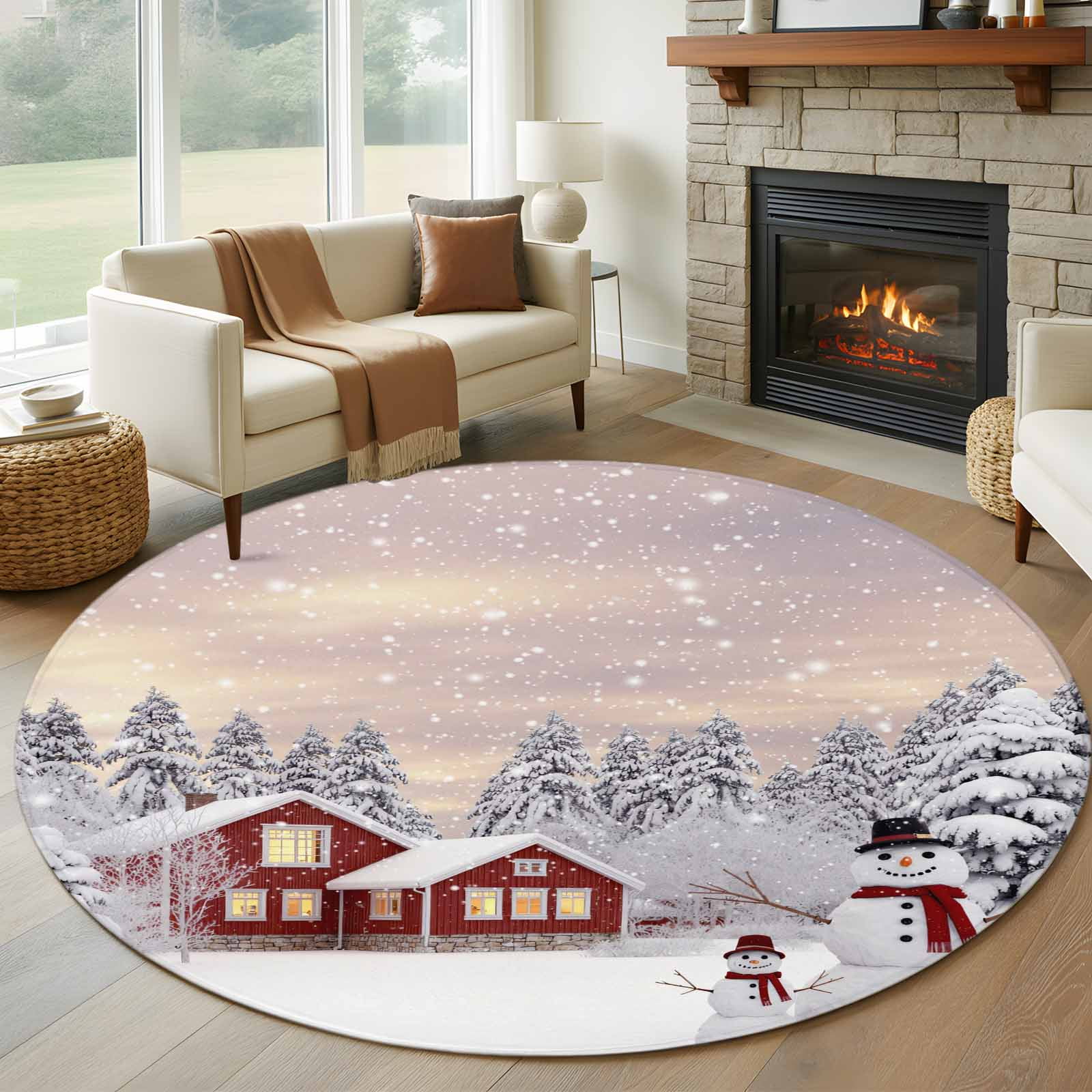 Round Area Rug 6 Ft, Christmas Washable Non-Slip Circle Carpet for ...