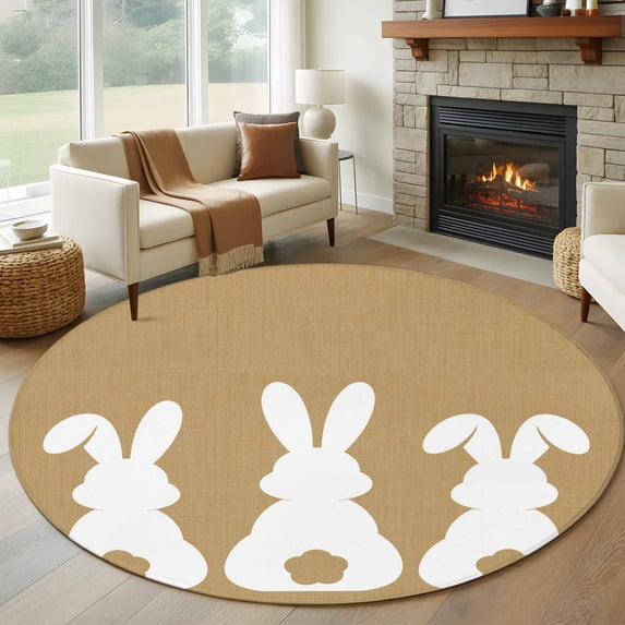 Round Area Rug 6 Ft, Easter Bunny Washable Non-Slip Circle Carpet for ...