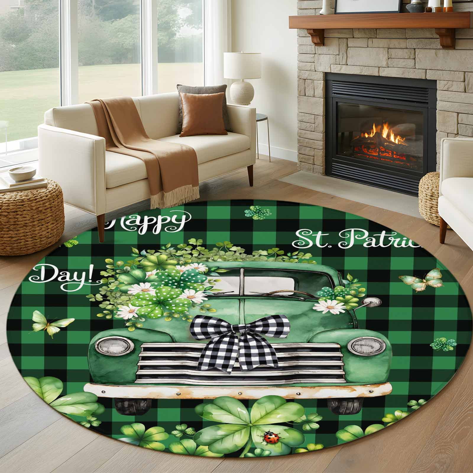Round Area Rug 7 Ft, St. Patrick's Day Washable Non-Slip Circle Carpet ...