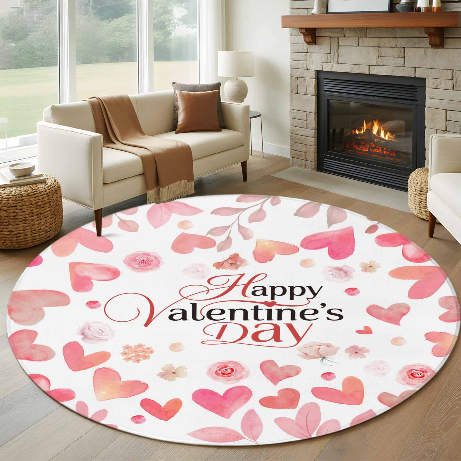 Round Area Rug 7 Ft, Valentine's Day Washable Non-Slip Circle Carpet ...