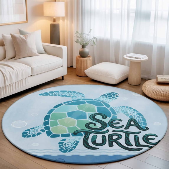 Round Area Rug 7ft,Ocean Sea Turtle Living Room Rug Non-Slip Washable ...