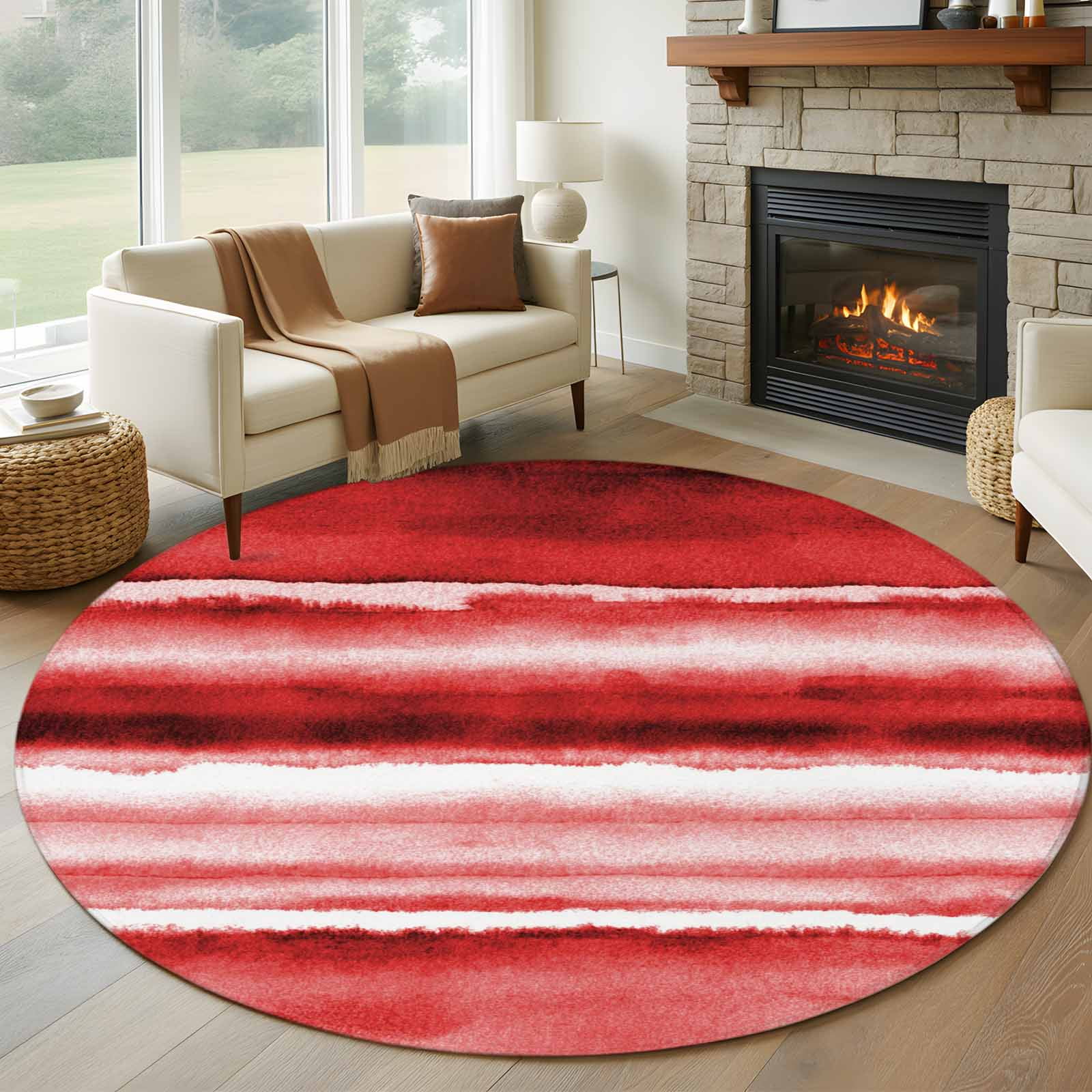 Round Area Rug 8 Ft, Red Ombre Washable Non-Slip Circle Carpet for ...