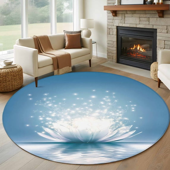 Round Area Rug 8 Ft, Summer Washable Non-Slip Circle Carpet for Living ...