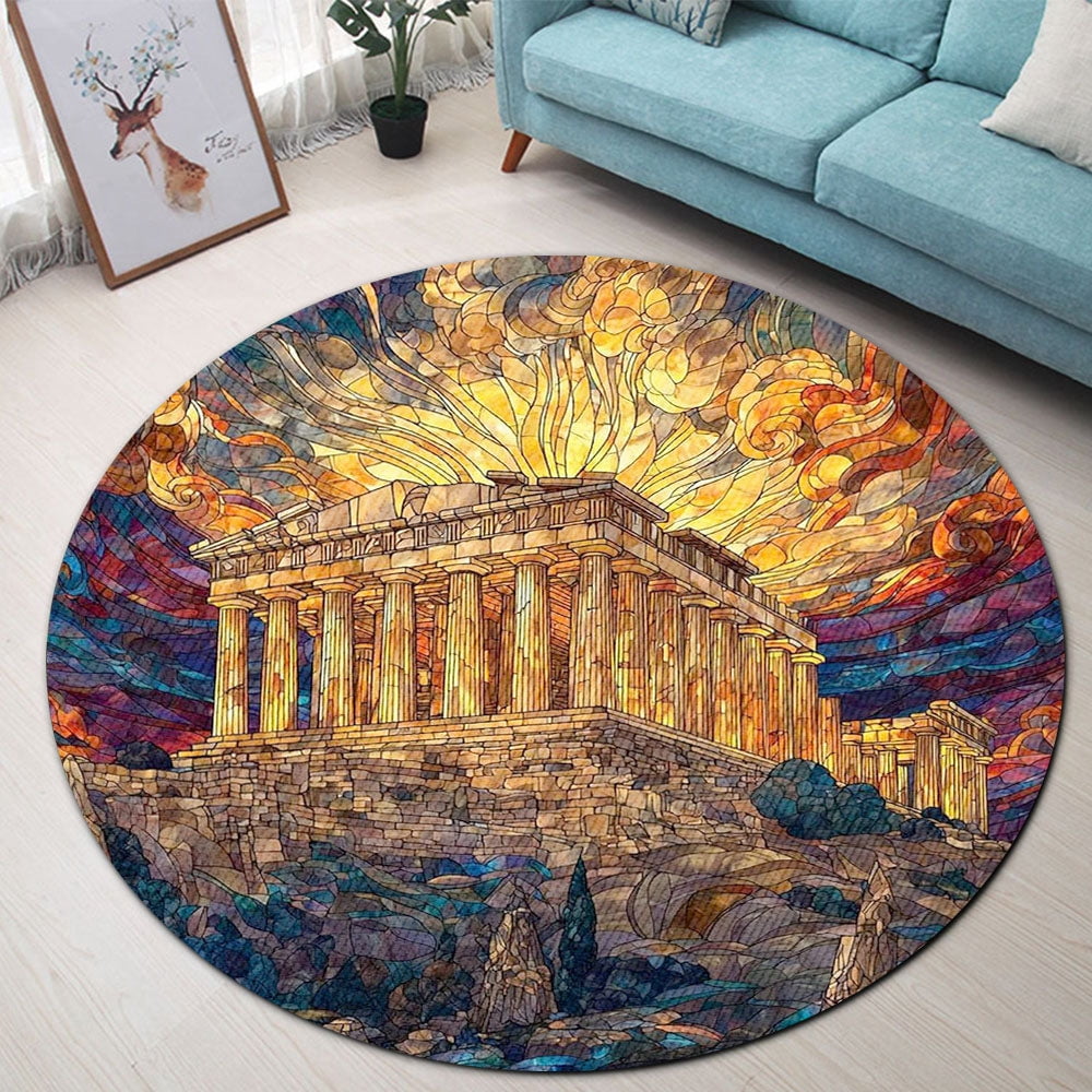 Round Area Rug, Acropolis Athens 5 Non-Slip Floor Mat, Soft Washable ...