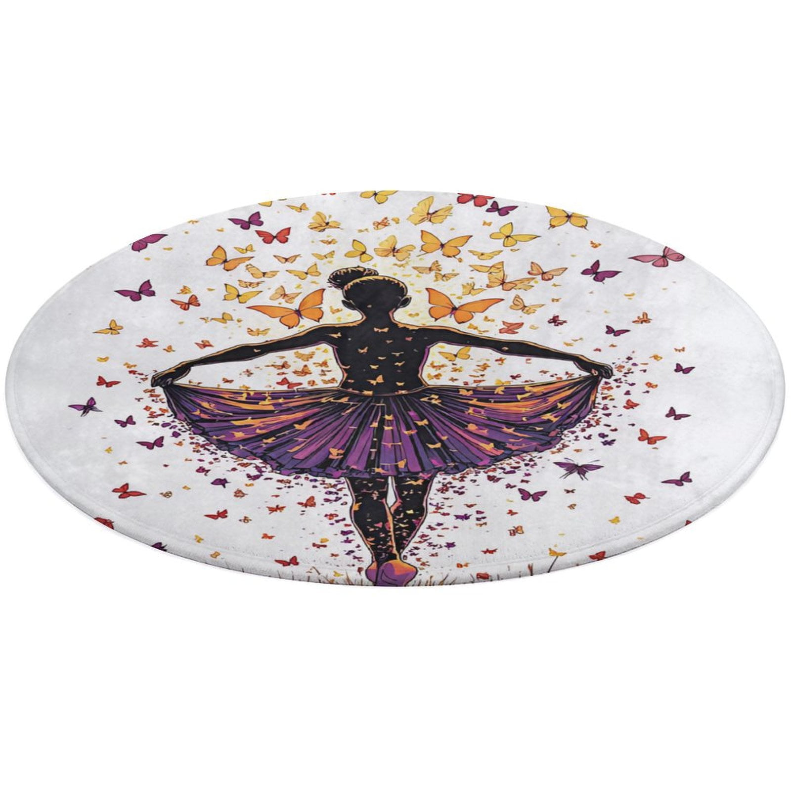 Round Area Rug Ballet Dancer Butterflies Colorful Grace Indoor Floor ...