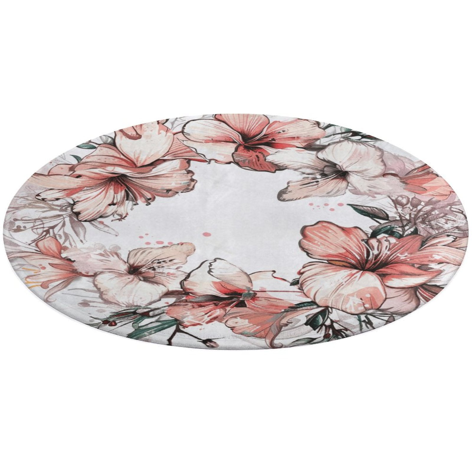 Round Area Rug Black And White Ink Flower Indoor Floor Area Mat Stain ...