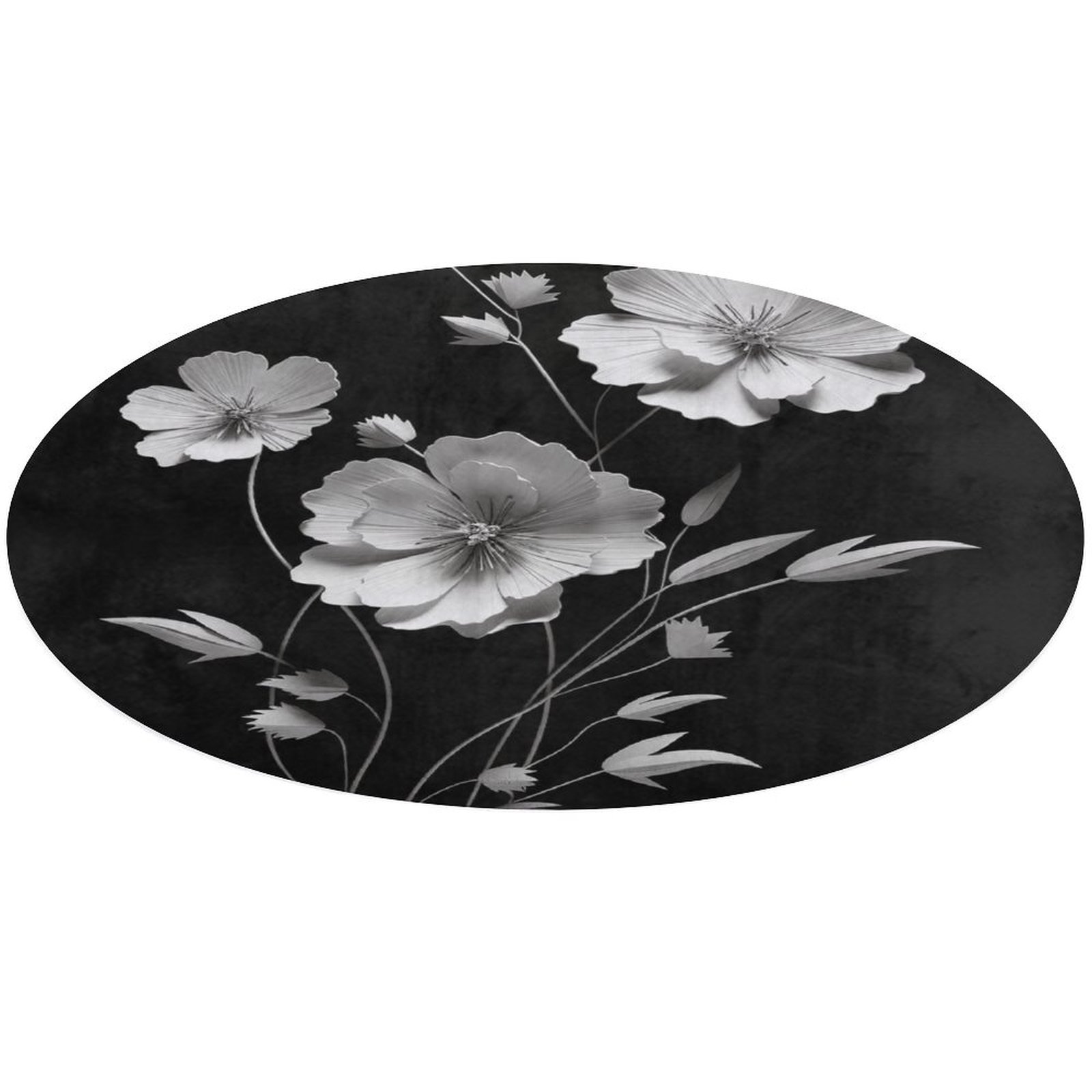 Round Area Rug Black And White Ink Flower Indoor Floor Area Mat Stain ...