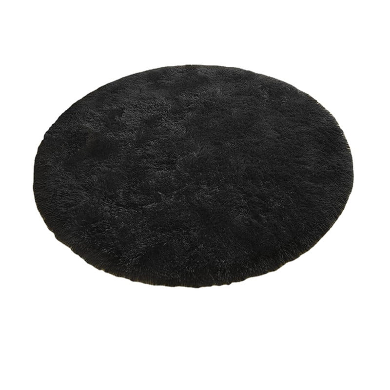 Round Area Rug Black Circle 3.94ft Soft Fluffy Plush Shaggy Furry ...