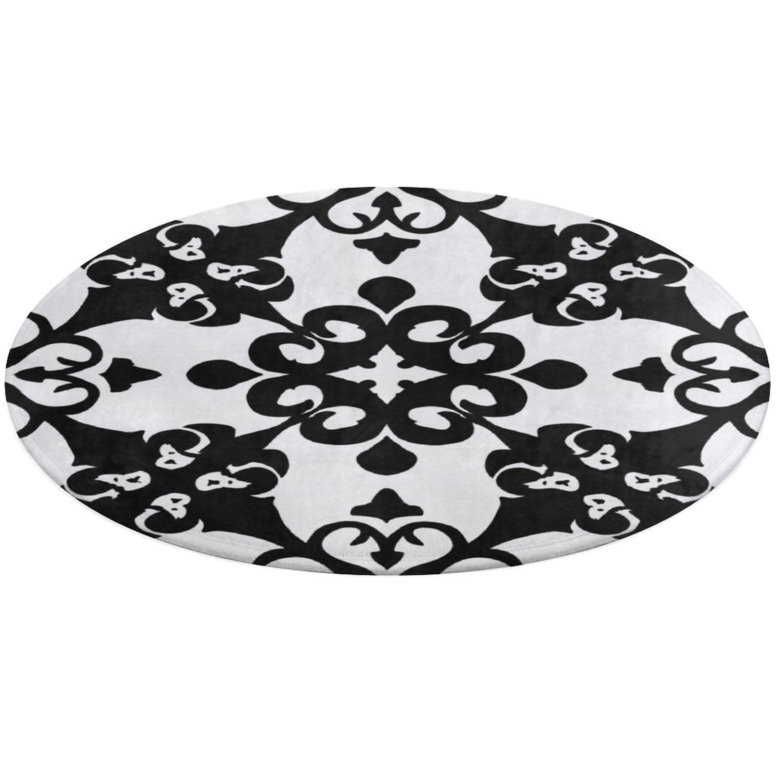 Round Area Rug Black White Floral Seamless Pattern Indoor Floor Area ...