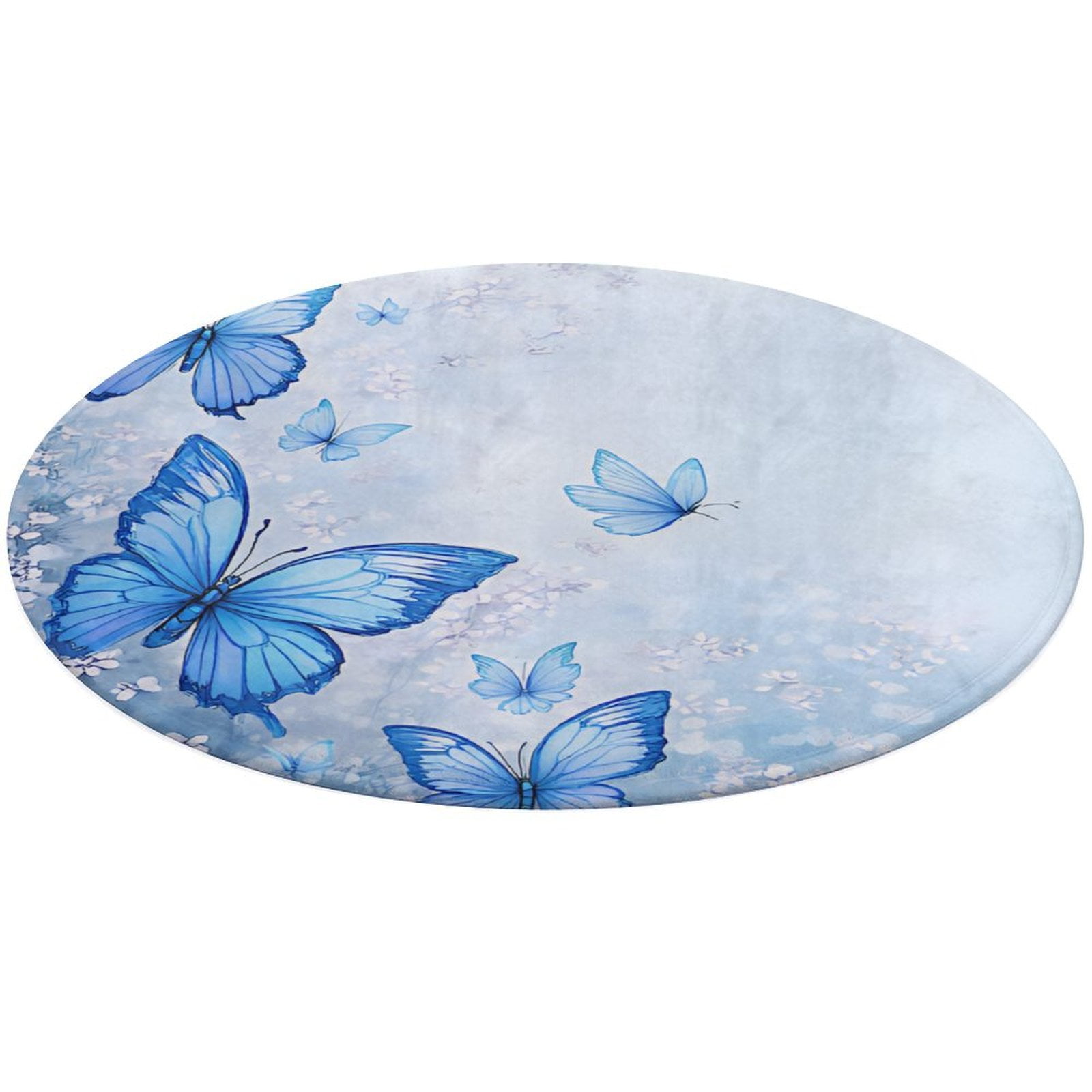 Round Area Rug Blue Butterflies Flowers Indoor Floor Area Mat Stain ...