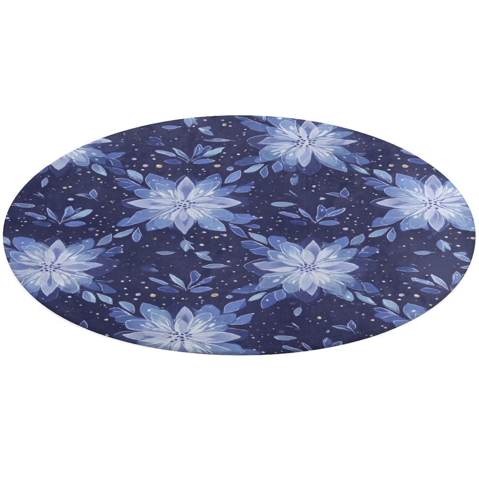 Round Area Rug Blue Floral Pattern Sparkling Night Design Indoor Floor ...