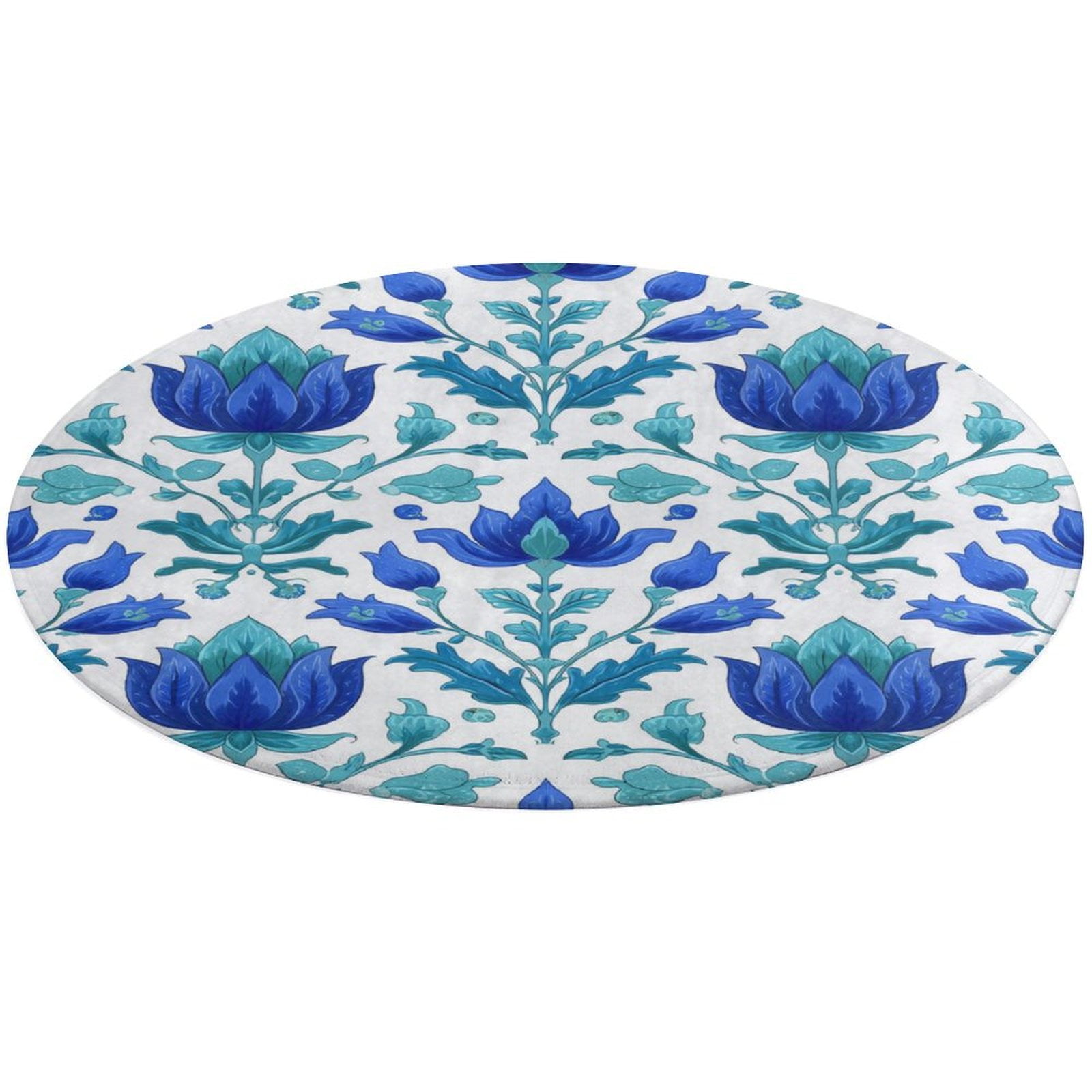 Round Area Rug Blue Floral Seamless Pattern Design Textile Print Indoor ...
