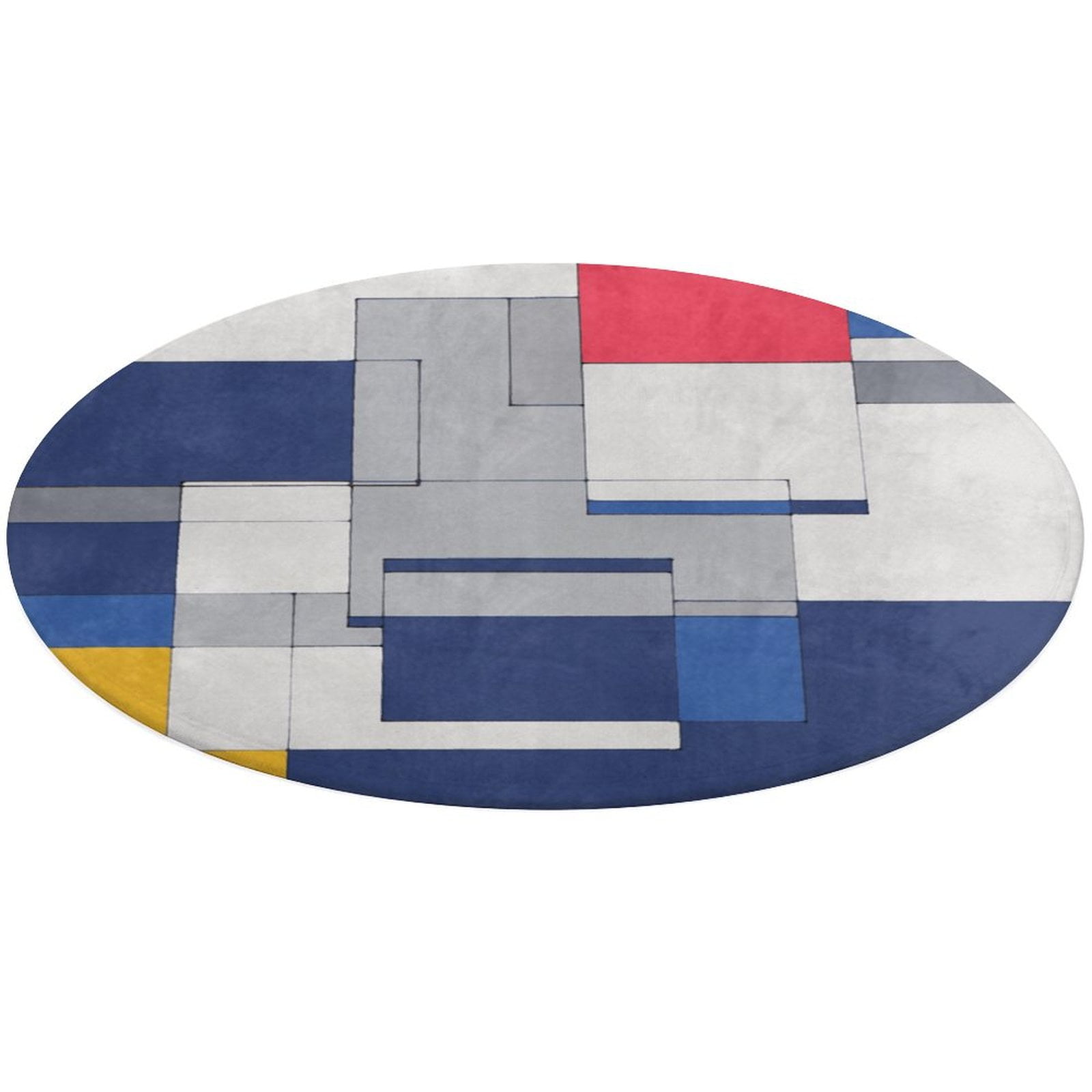 Round Area Rug Blue Geometric Indoor Floor Area Mat Stain-Proof Mat Non ...