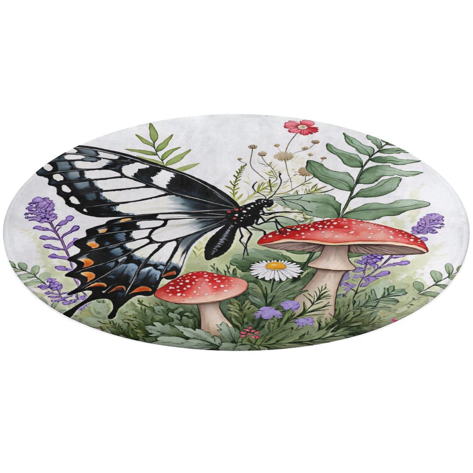 Round Area Rug Butterfly Floral Fantasy Indoor Floor Area Mat Stain ...