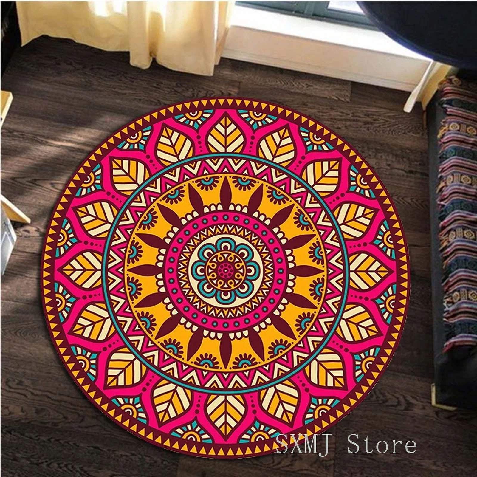 Round Area Rug Carpet Mandala Flower Women Mats Side Table Sofa Foot ...