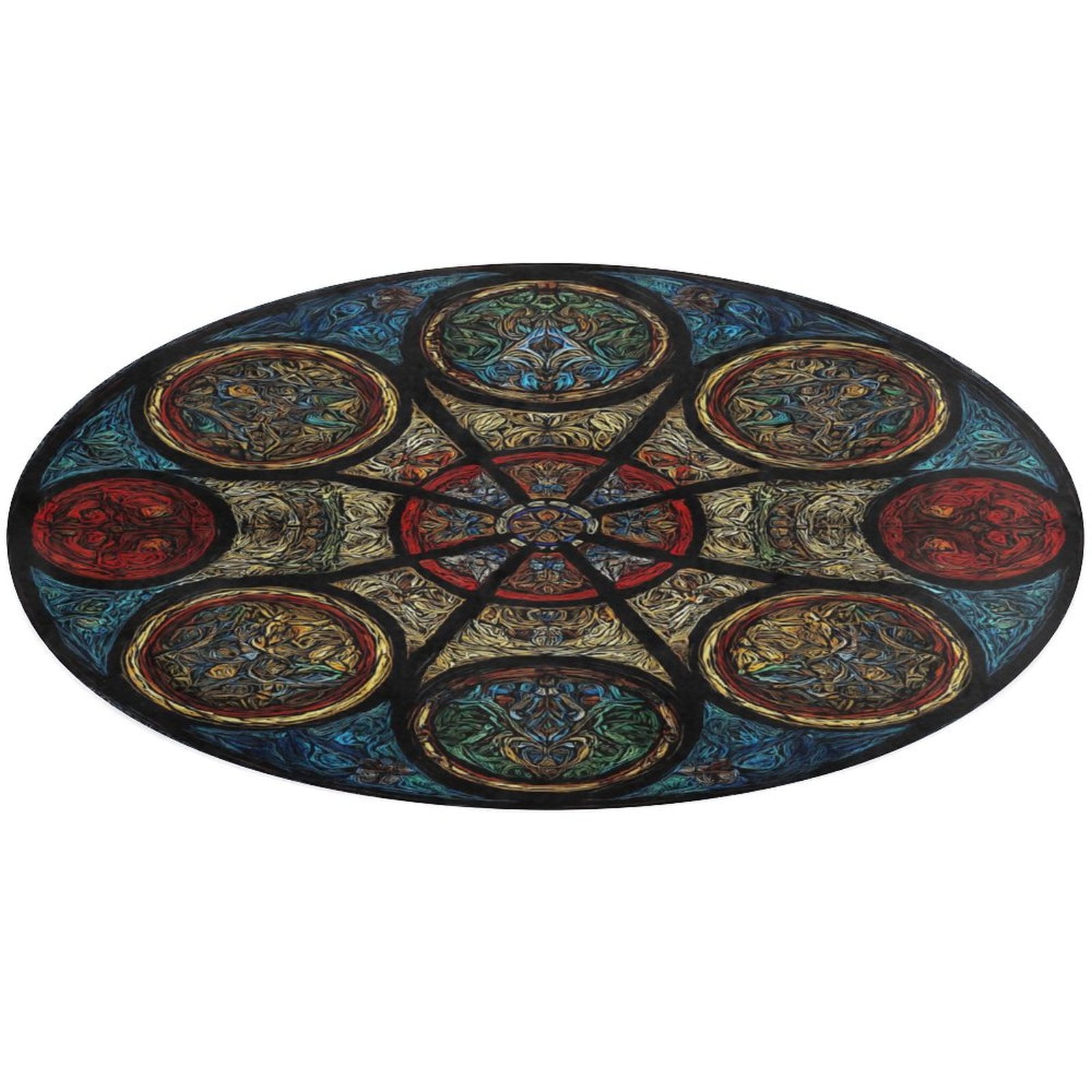 Round Area Rug Circular Stained Glass Window Ornate Design Indoor Floor ...