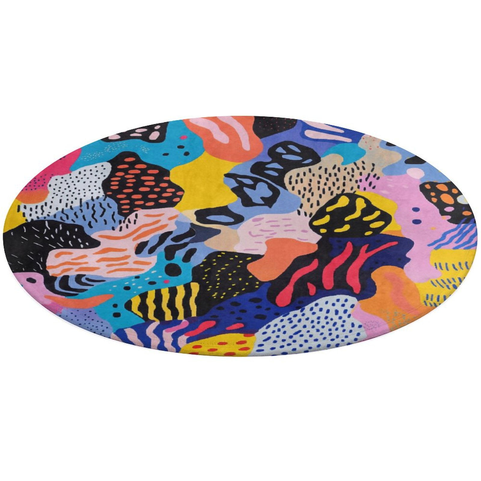 Round Area Rug Color Wave Point Geometry Indoor Floor Area Mat Stain ...