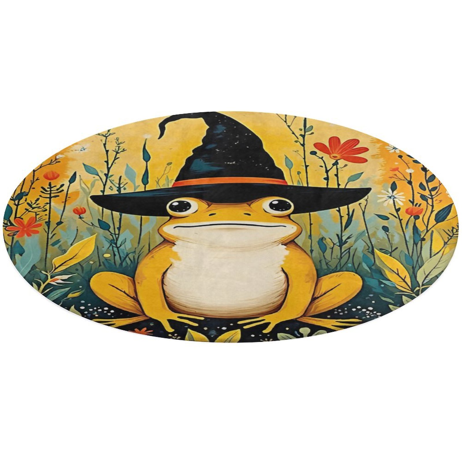 Round Area Rug Cute Frog Wears Witch Hat Autumn Scene Indoor Floor Area ...