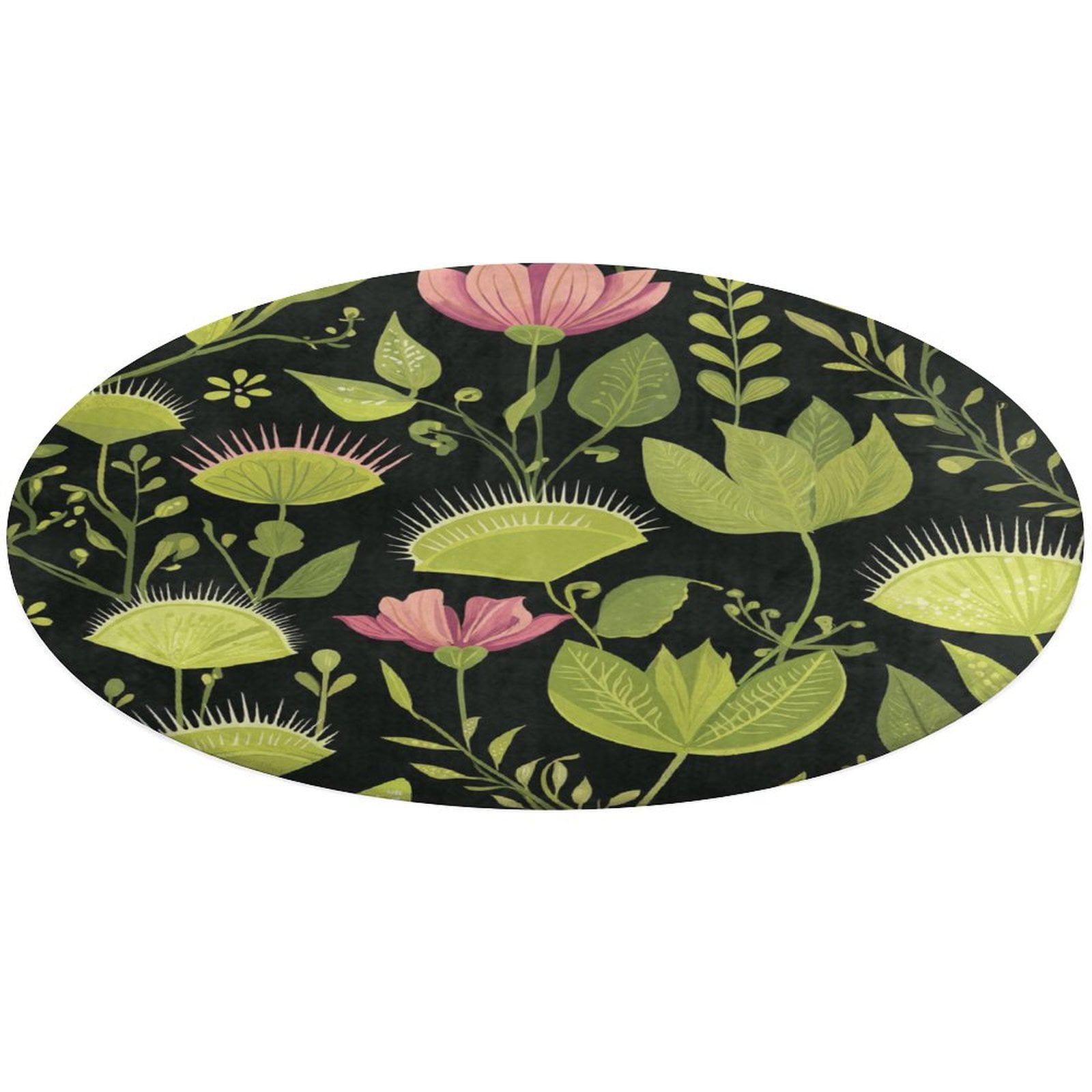 Round Area Rug Dark Floral Seamless Pattern Vibrant Plants Indoor Floor ...