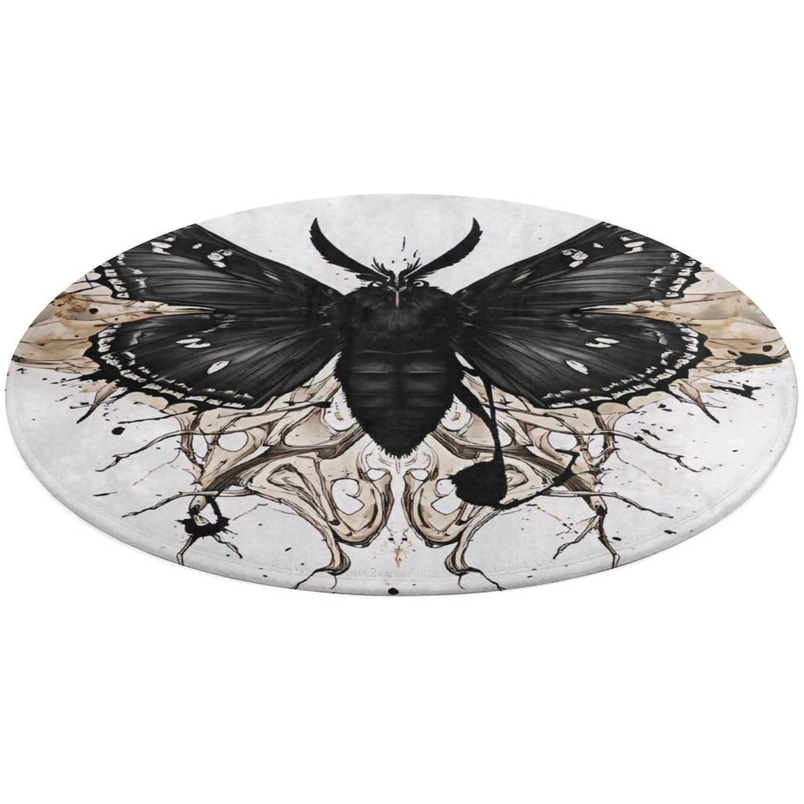 Round Area Rug Dark Moth Art Indoor Floor Area Mat Stain-Proof Mat Non ...