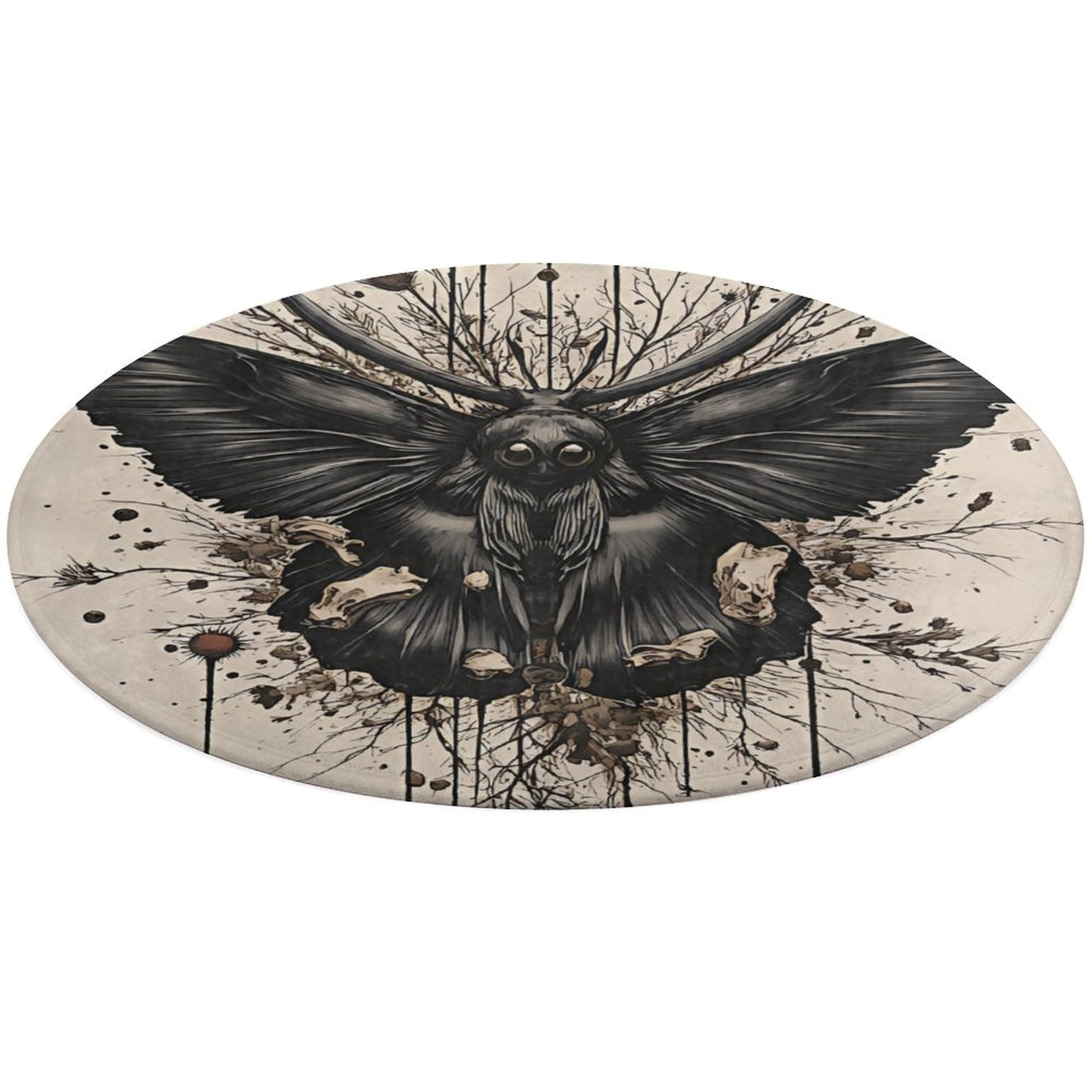 Round Area Rug Dark Moth Artwork Indoor Floor Area Mat Stain-Proof Mat ...