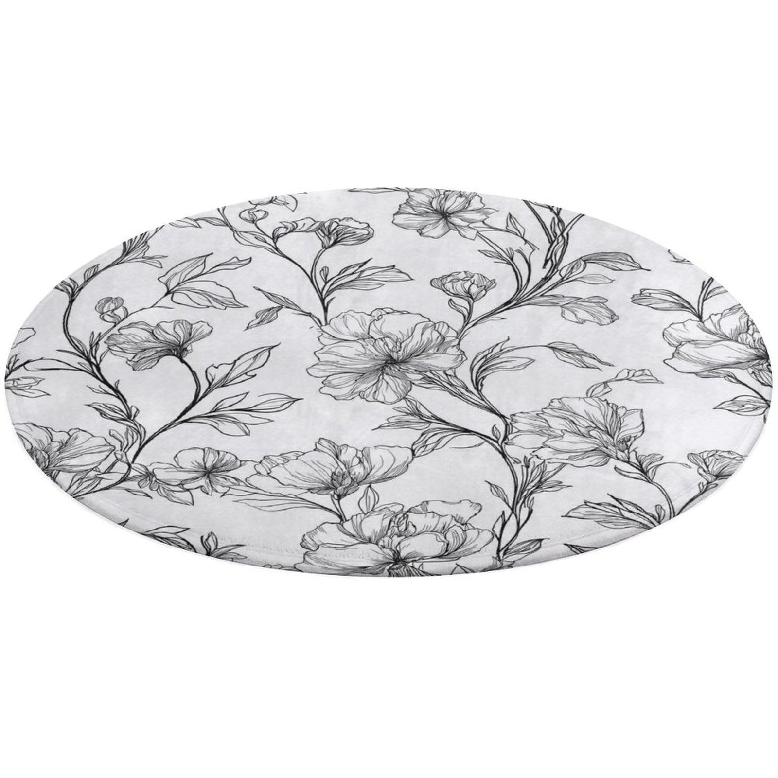 Round Area Rug Elegant Black Floral Seamless Pattern Indoor Floor Area ...