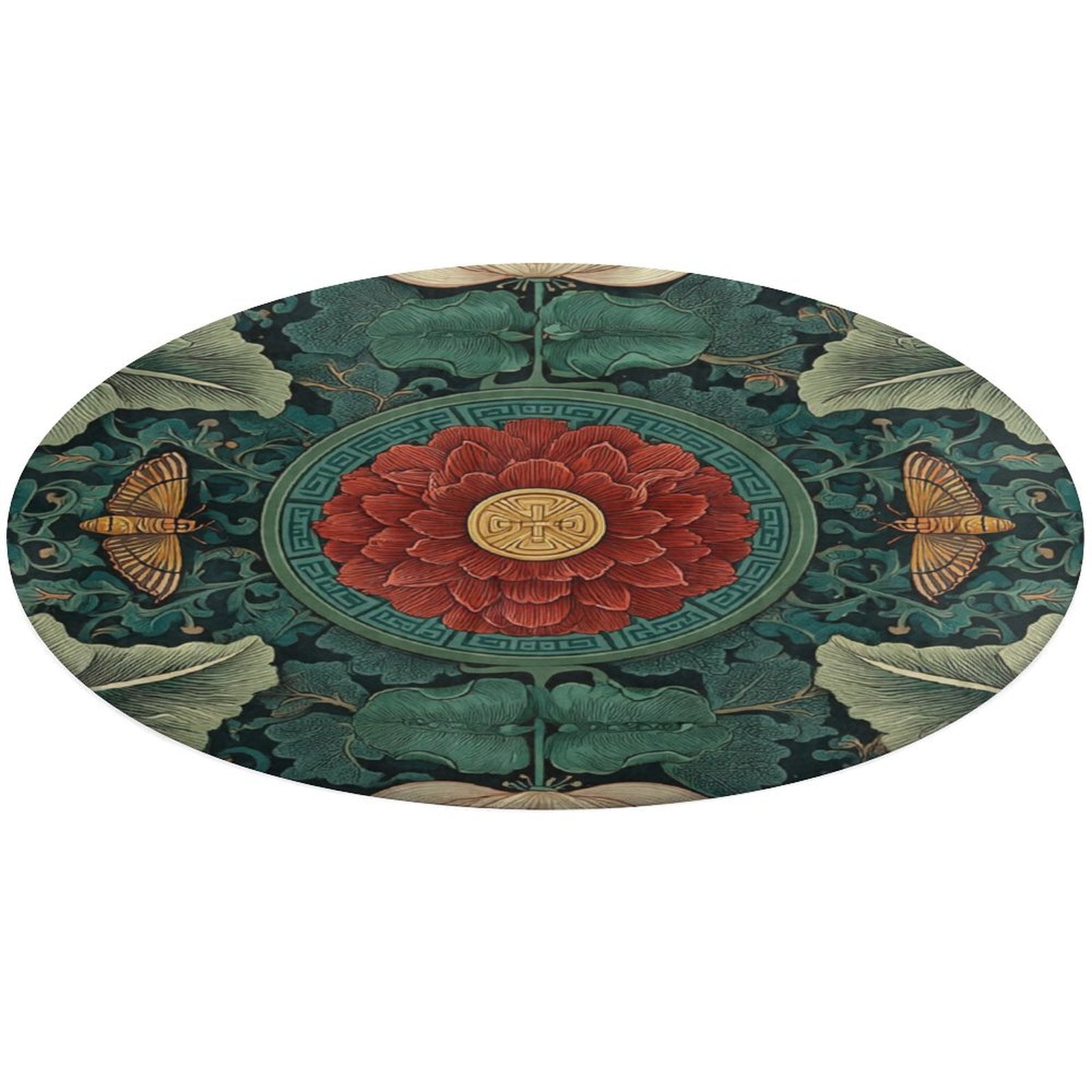 Round Area Rug Elegant Floral Asian Symmetrical Design Indoor Floor ...