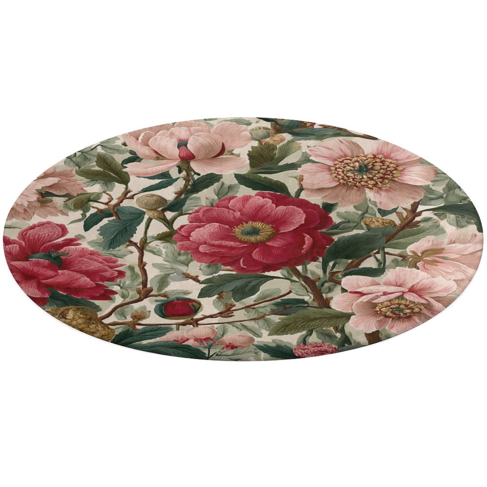 Round Area Rug Elegant Floral Cream Textile Design Indoor Floor Area ...
