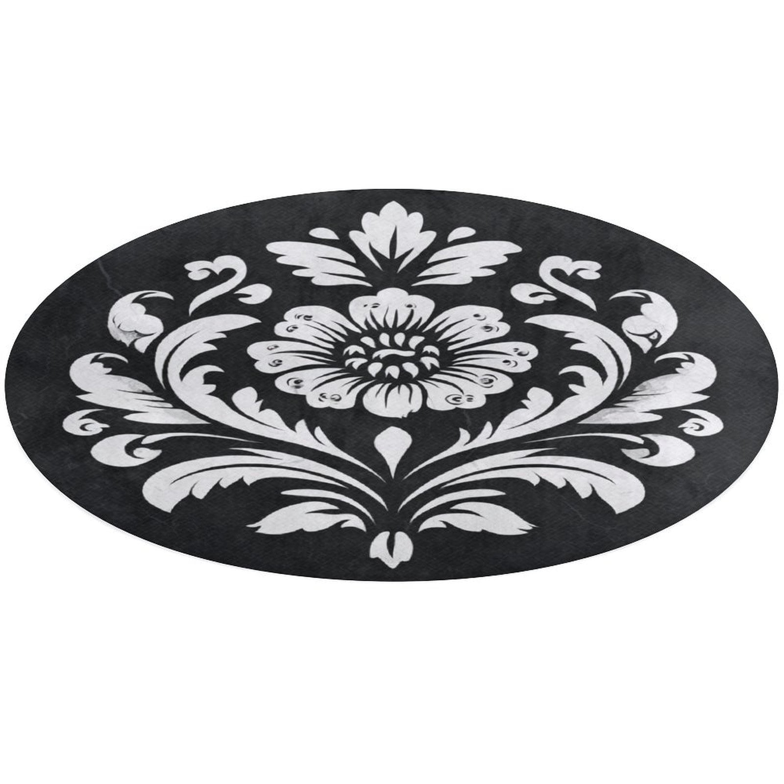Round Area Rug Elegant Floral Damask Design Indoor Floor Area Mat Stain ...