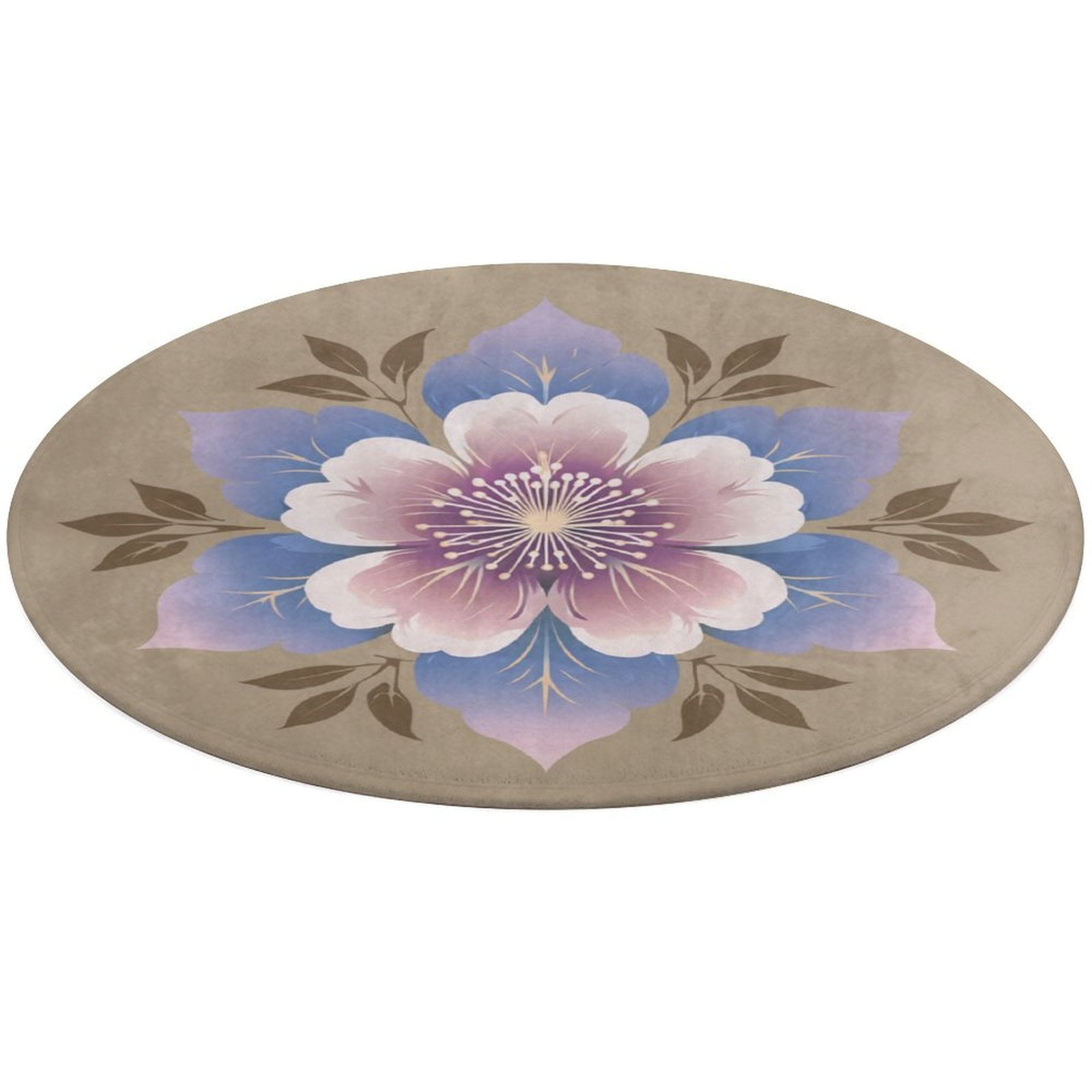 Round Area Rug Elegant Floral Design Artwork Indoor Floor Area Mat ...