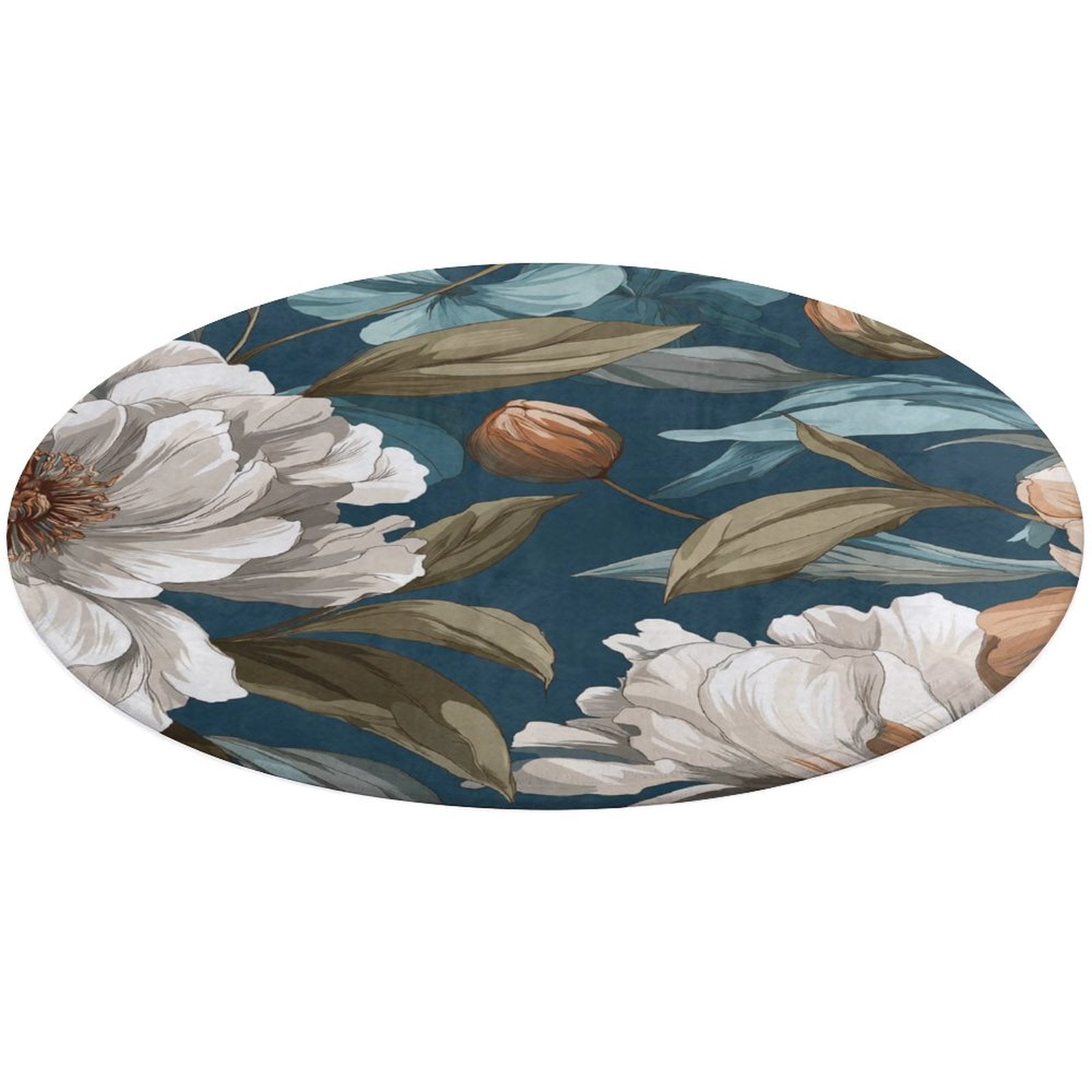 Round Area Rug Elegant Floral Teal Background Pattern Blooms Indoor ...