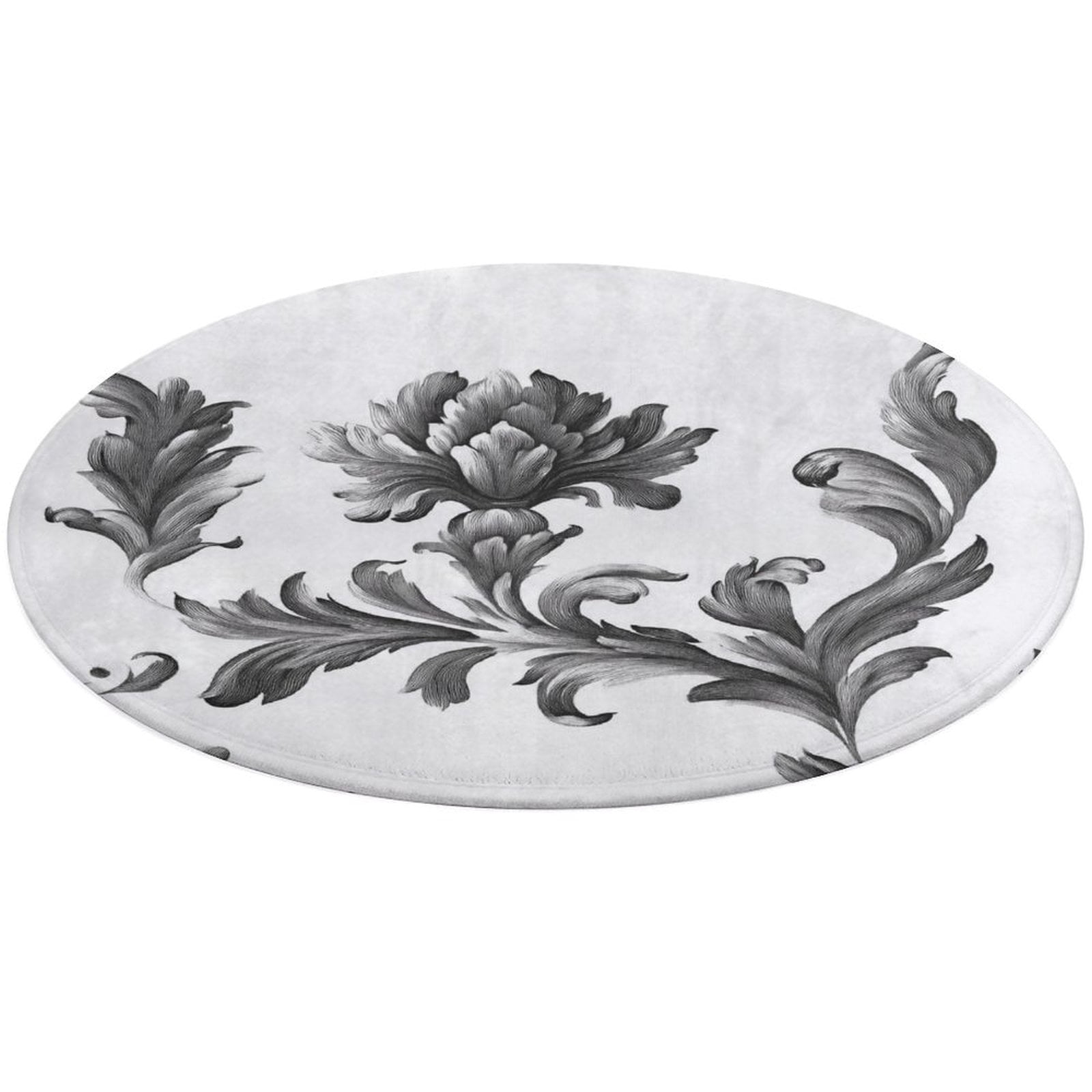 Round Area Rug Elegant Grayscale Floral Baroque Design Indoor Floor ...