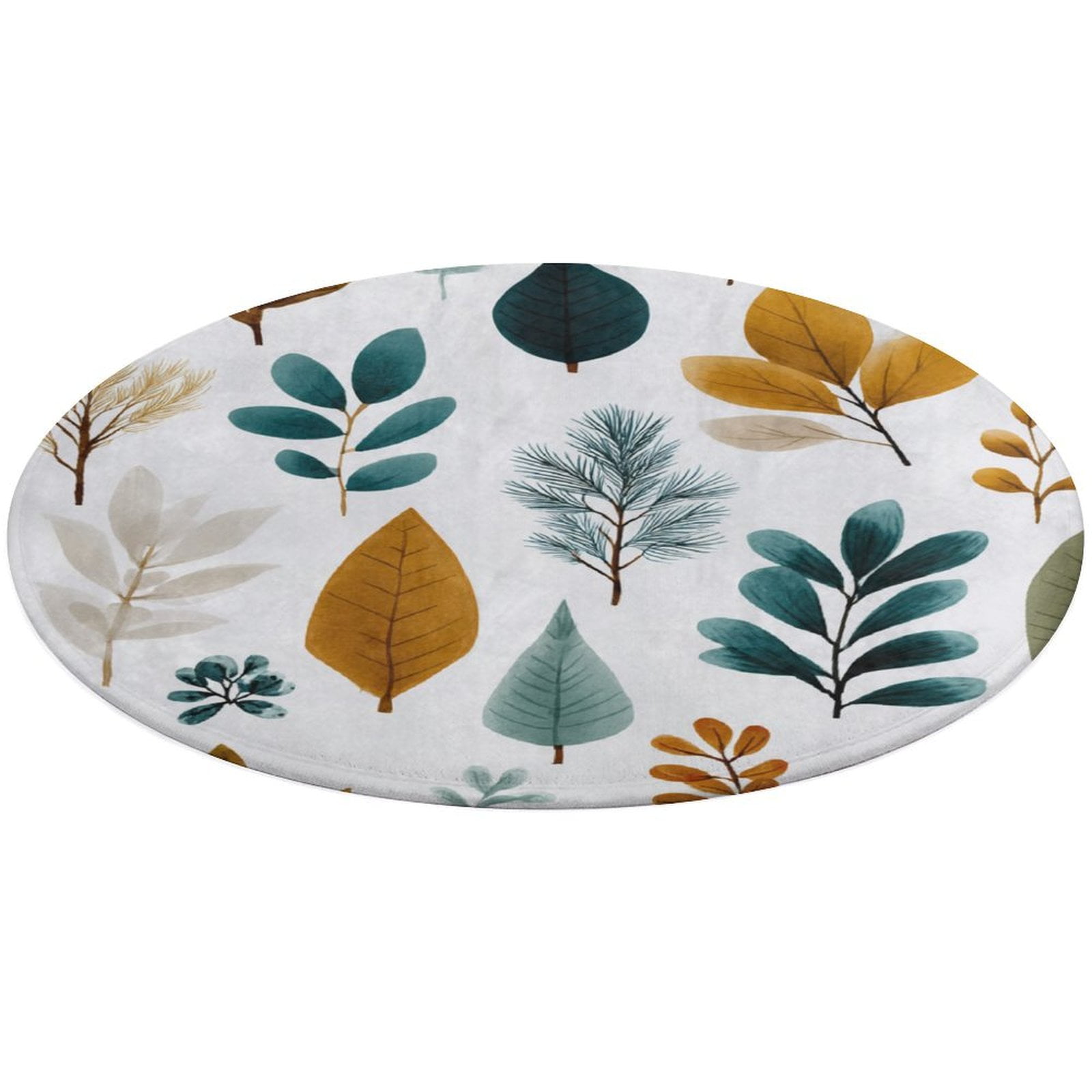 Round Area Rug Elegant Watercolor Autumn Leaf Pattern Indoor Floor Area ...