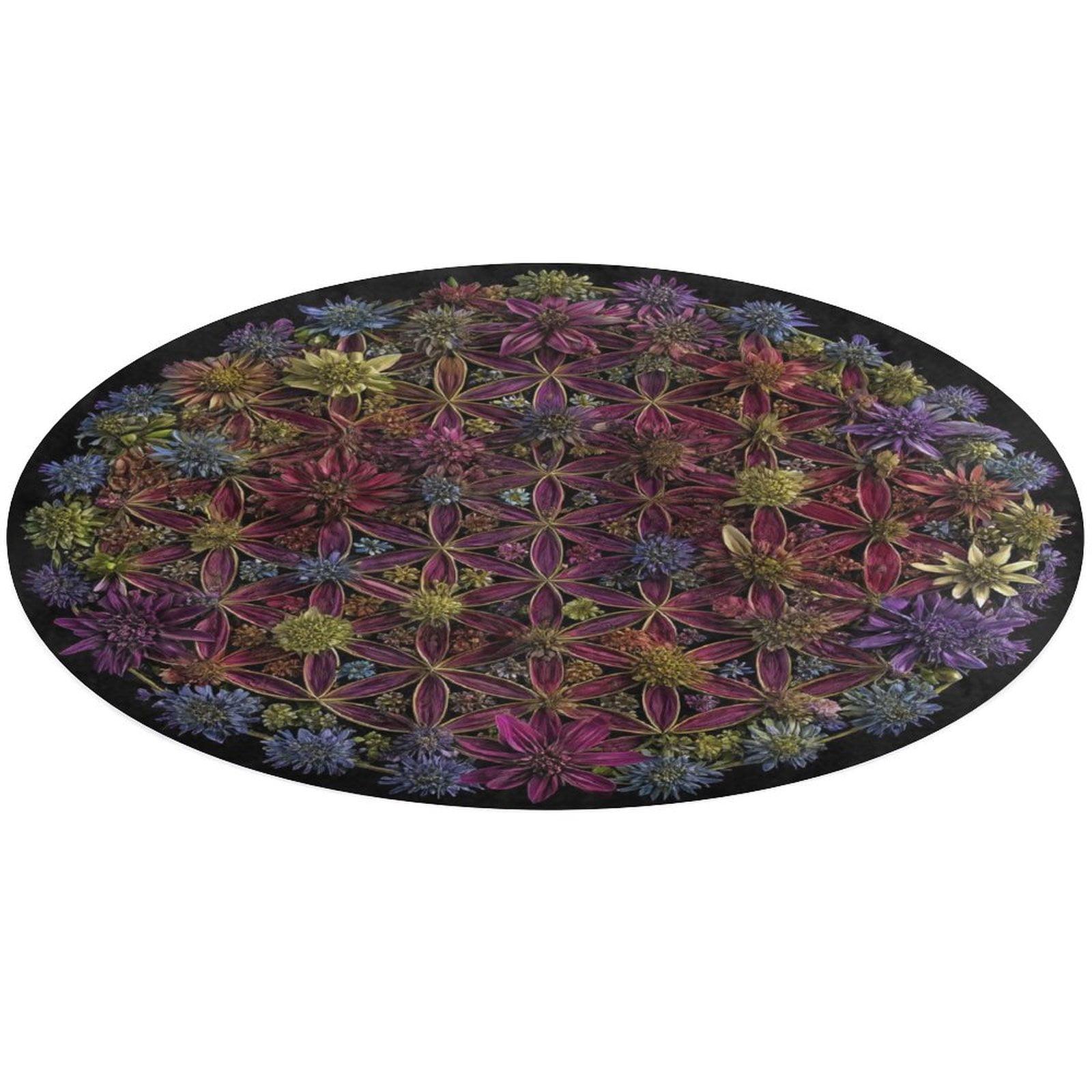 Round Area Rug Floral Mandala Art Design Indoor Floor Area Mat Stain ...