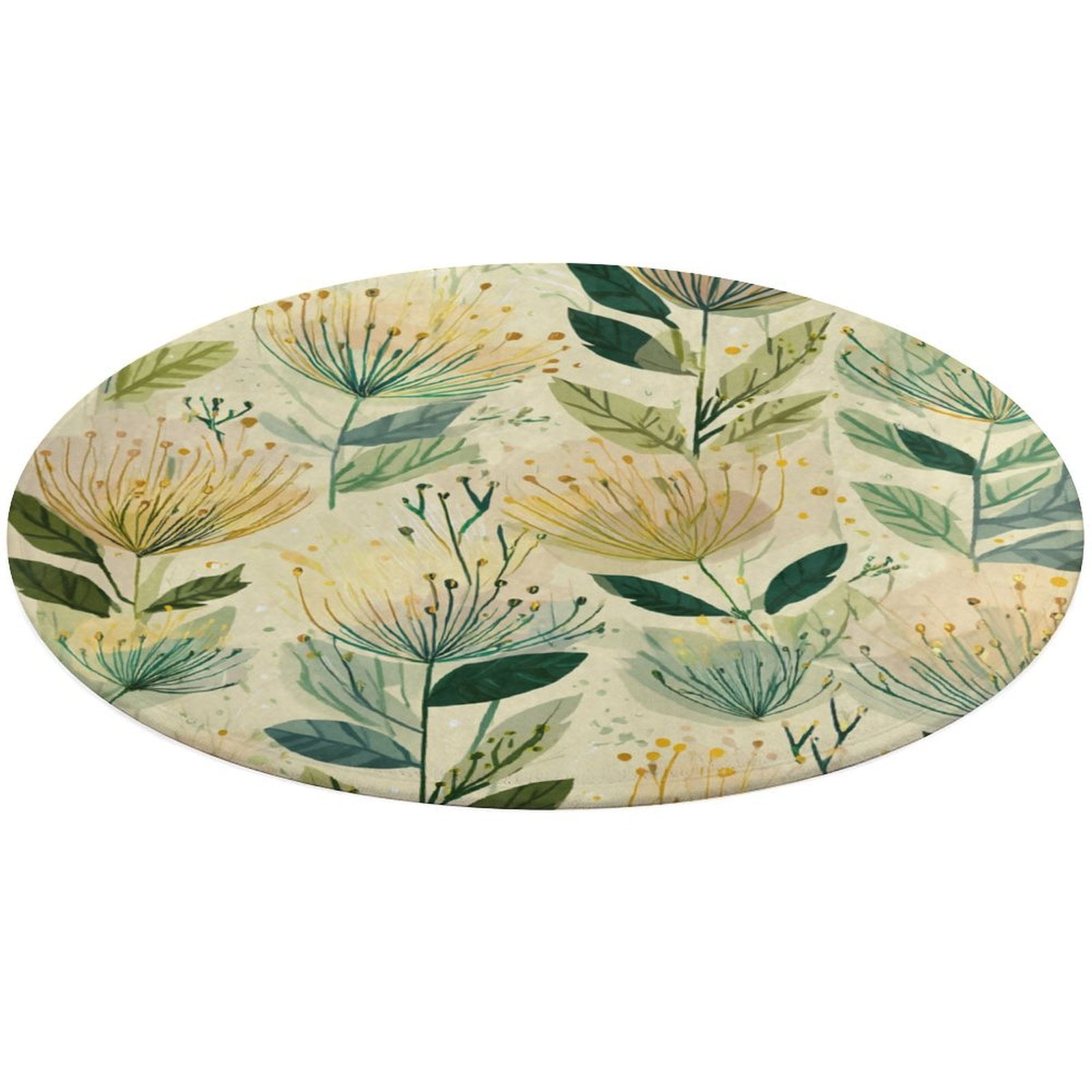 Round Area Rug Floral Seamless Pattern Pale Yellow Green Indoor Floor ...