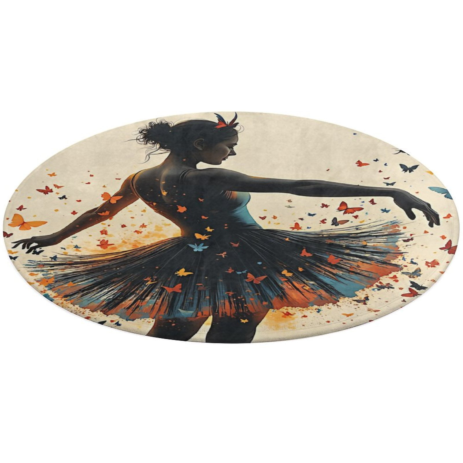 Round Area Rug Graceful Ballerina Butterflies Dance Art Indoor Floor ...