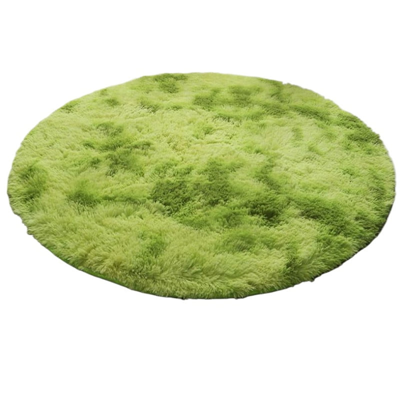 Round Area Rug Green Circle 5.25ft Soft Fluffy Plush Shaggy Furry ...