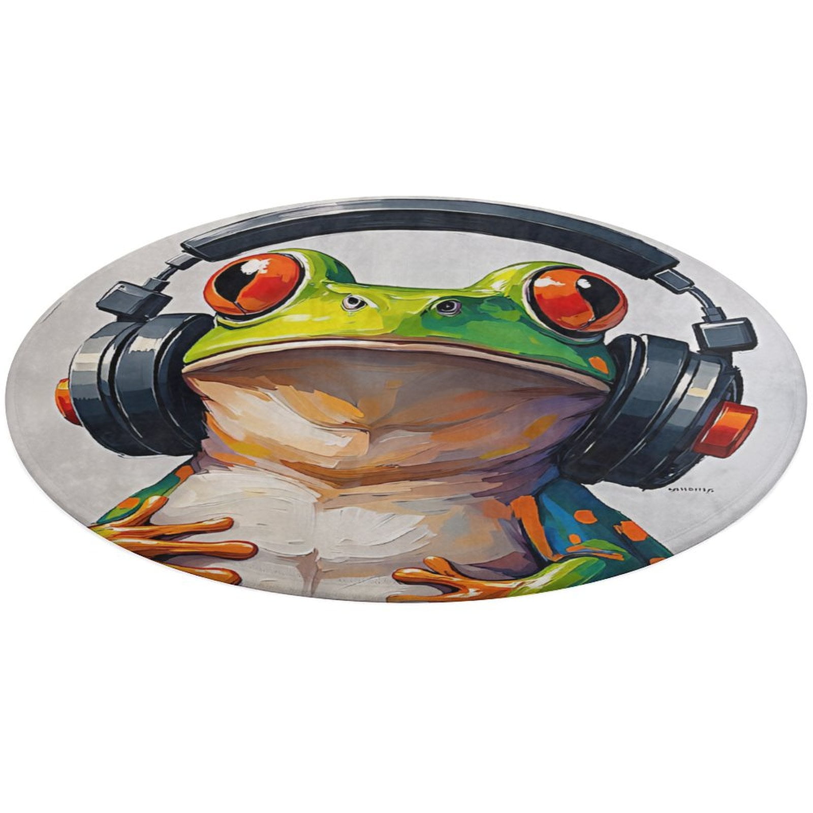 Round Area Rug Groovy Frog Enjoys Music Headphones Indoor Floor Area ...