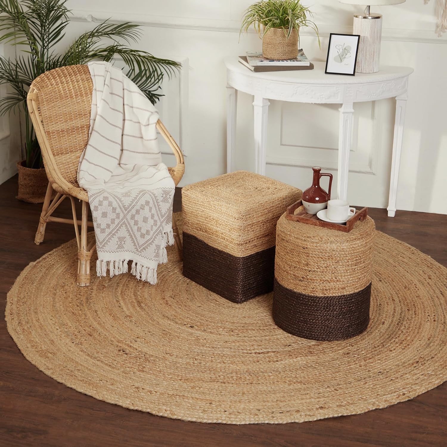 Round Area Rug - Hand Woven Braided 100% Natural Jute - Artisan Made ...