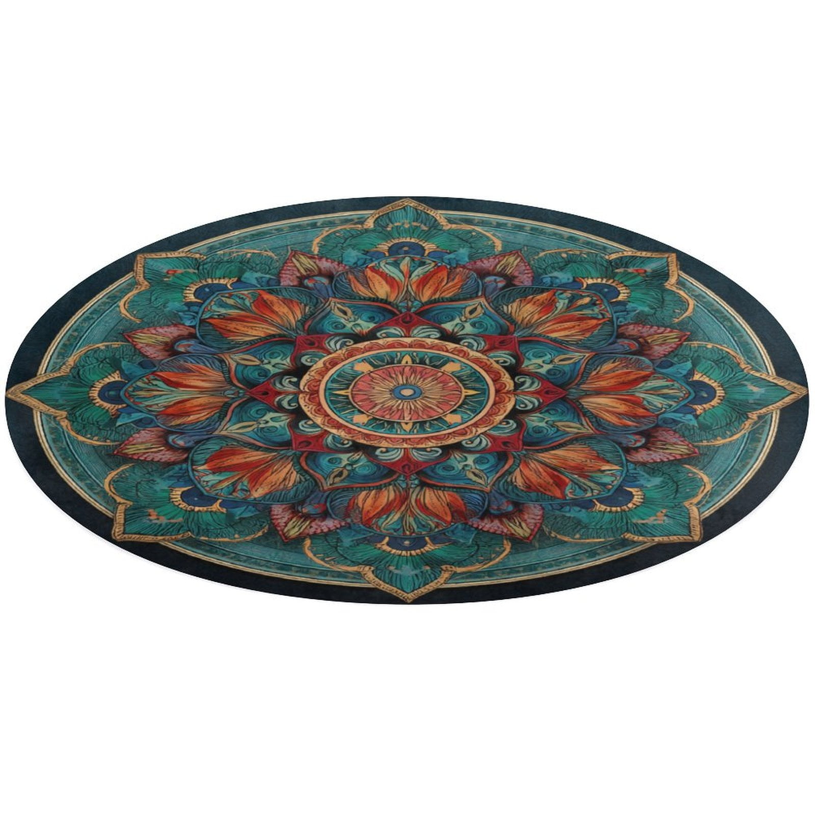 Round Area Rug Intricate Colorful Mandala Art Indoor Floor Area Mat ...