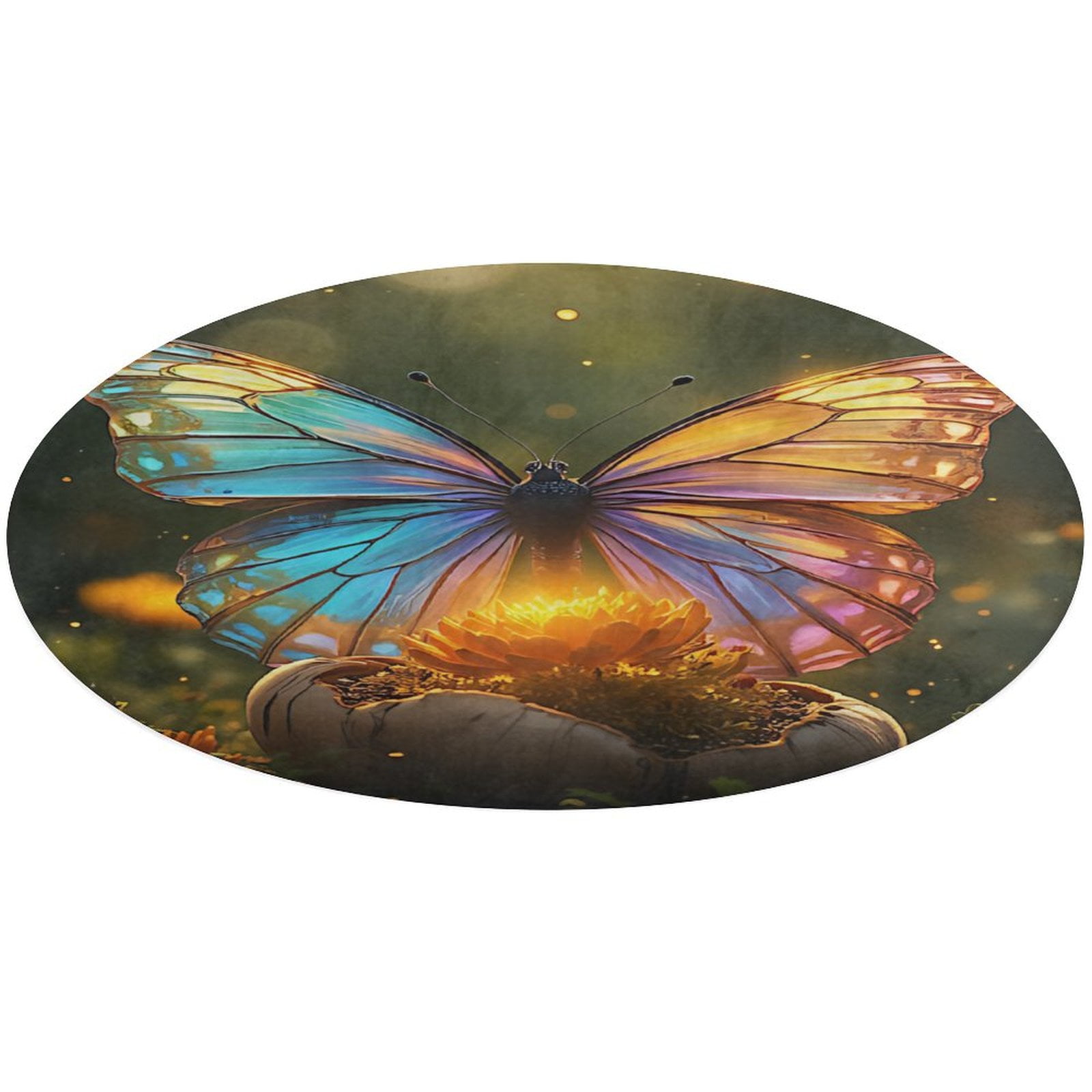 Round Area Rug Magical Iridescent Butterfly Indoor Floor Area Mat Stain ...