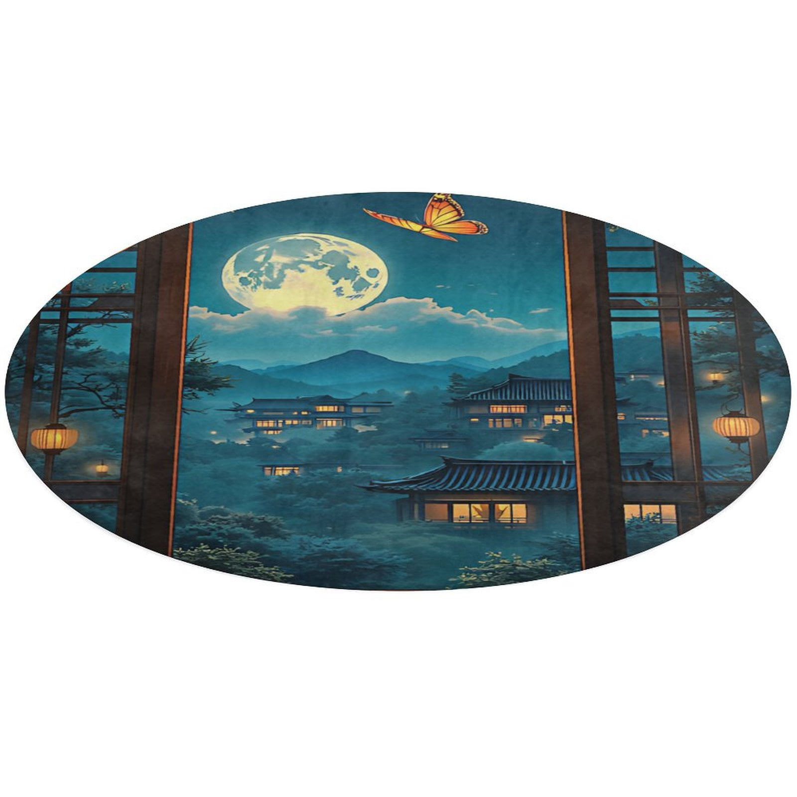 Round Area Rug Moonlit Asian Landscape Indoor Floor Area Mat Stain ...