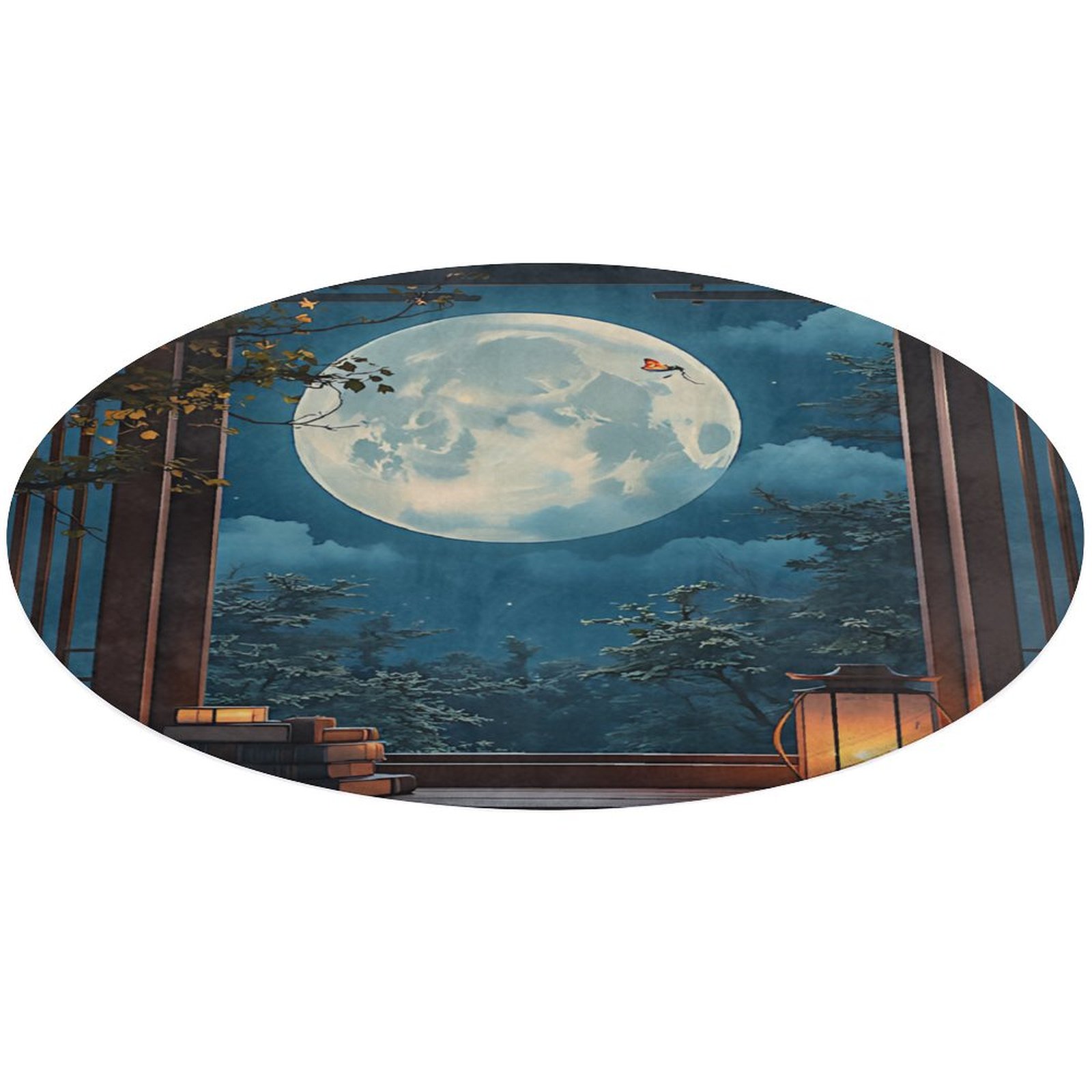 Round Area Rug Moonlit Night Scene Indoor Floor Area Mat Stain-Proof ...