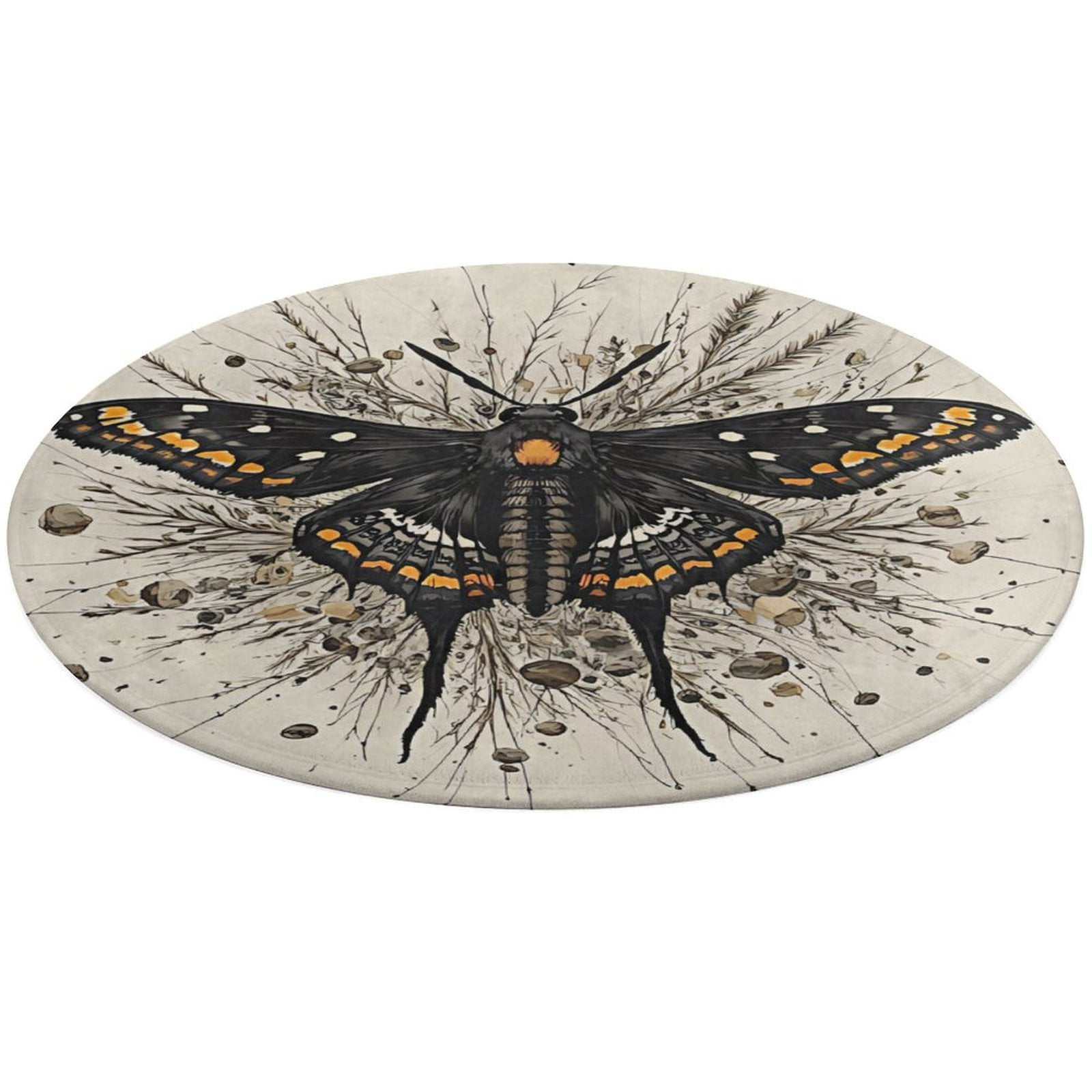 Round Area Rug Moth Art Design Indoor Floor Area Mat Stain-Proof Mat ...