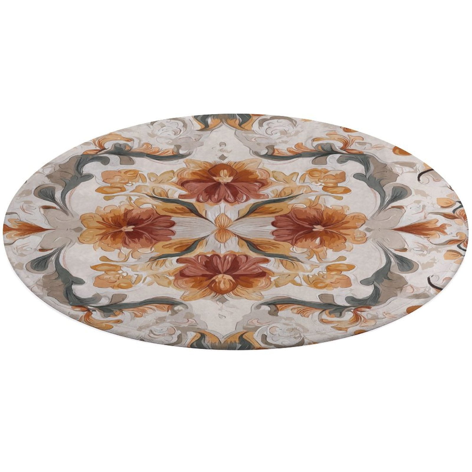 Round Area Rug Ornate Floral Baroque Textile Design Indoor Floor Area ...