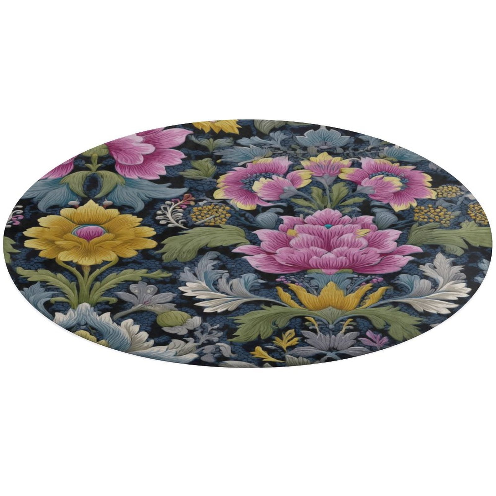 Round Area Rug Ornate Floral Damask Textile Pattern Design Indoor Floor ...
