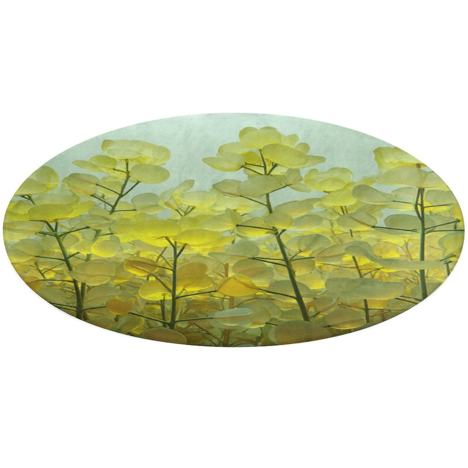 Round Area Rug Pastel Yellow Flower Field Glowing Softly Indoor Floor ...