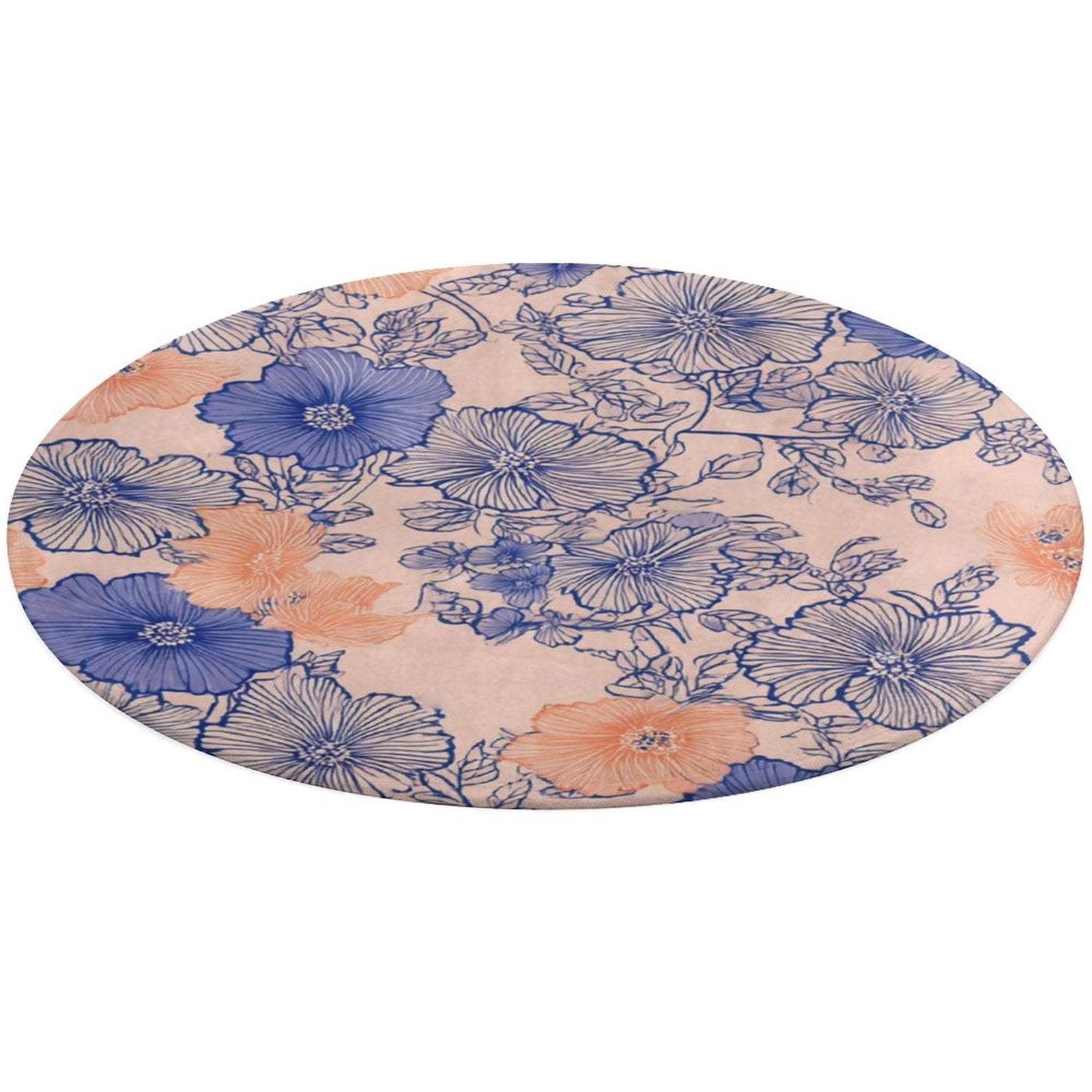 Round Area Rug Peach Background Blue Orange Flowers Pattern Indoor ...
